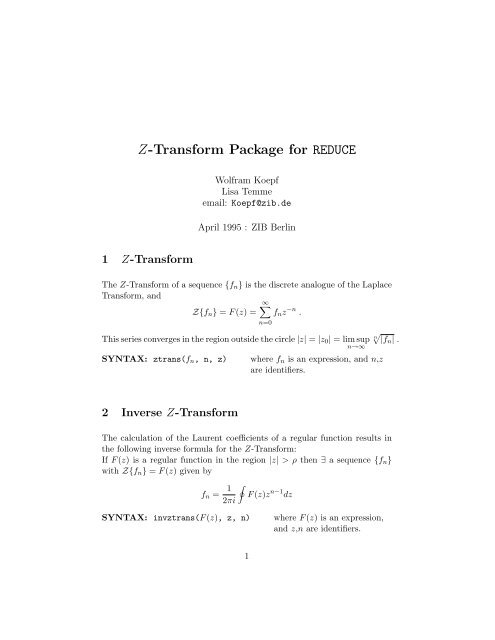 ztrans - REDUCE Computer Algebra System