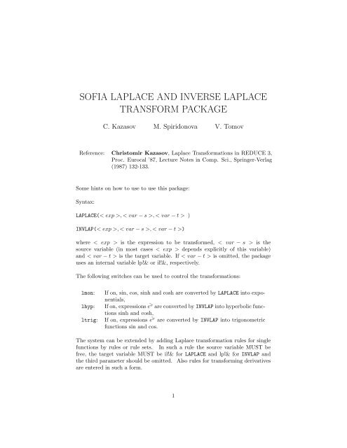 sofia laplace and inverse laplace transform package - REDUCE ... sofia laplace and inverse laplace transform package - REDUCE ...