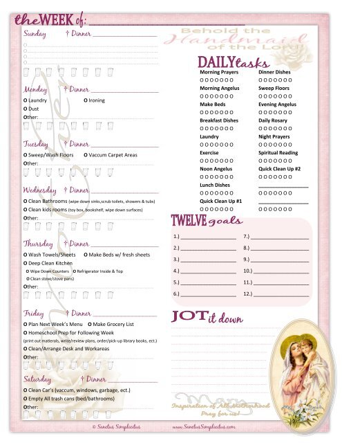 Weekly Planner Page - Sanctus Simplicitus