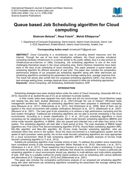 Queue Based Job Scheduling Algorithm For Cloud Computing