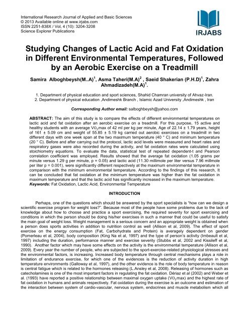 Studying Changes of Lactic Acid and Fat Oxidation in ... - irjabs.com