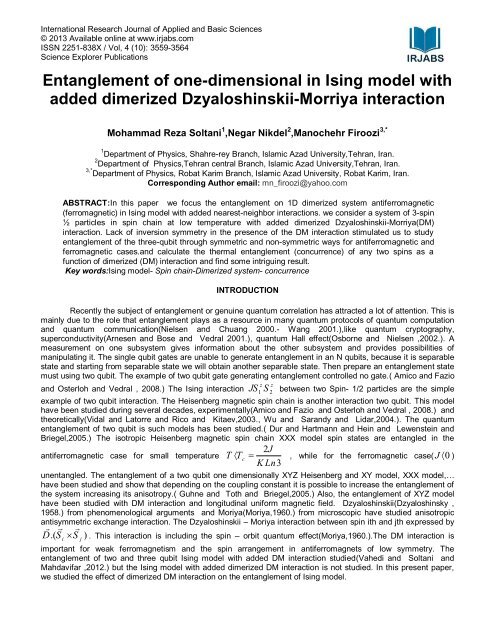 Entanglement of one-dimensional in Ising model with added ...