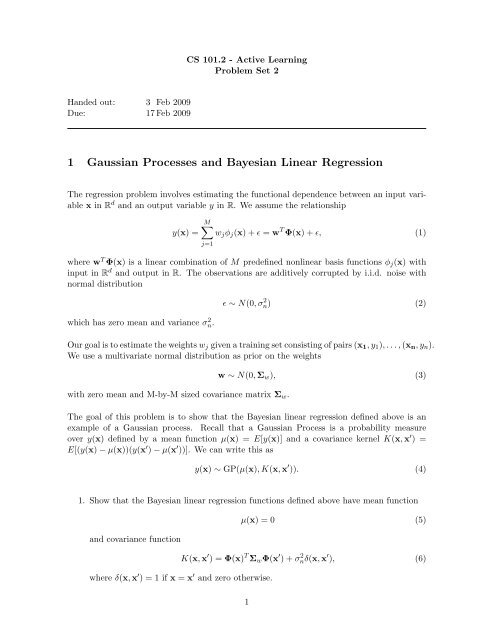 1 Gaussian Processes And Bayesian Linear Regression