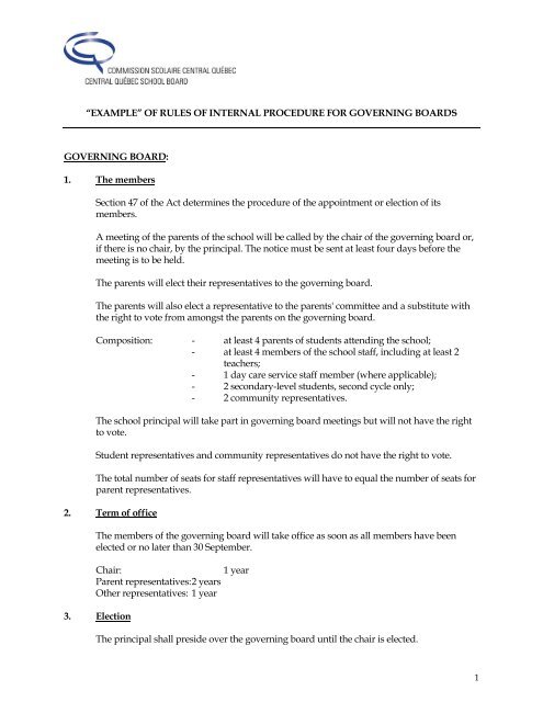 Example Of Internal Rules Of Procedures For A Governing Board