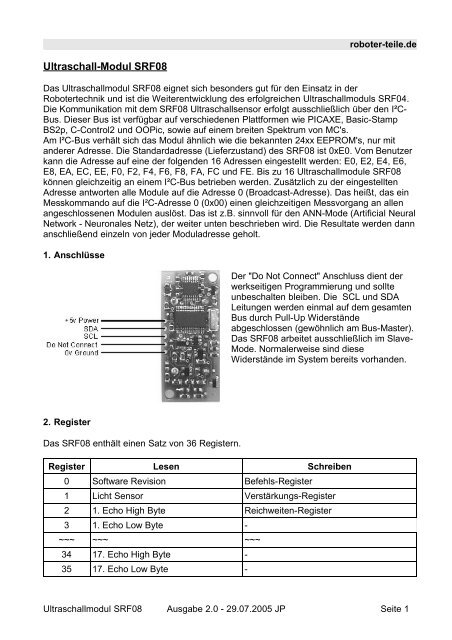 Ultraschall-Modul SRF08 - Mikrocontroller.net