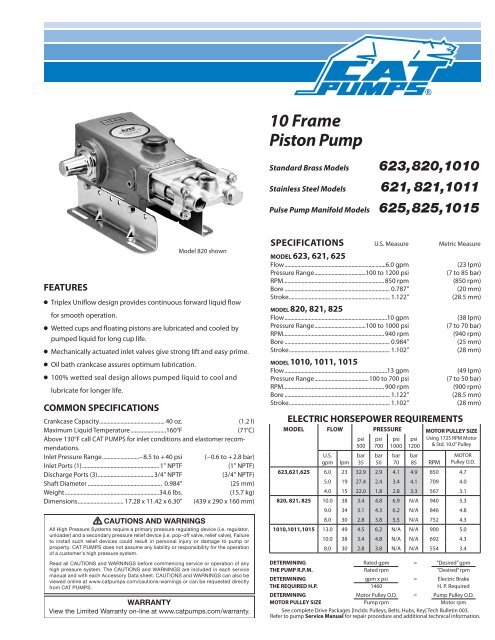 623 820 1010 Data Sheet Cat Pumps