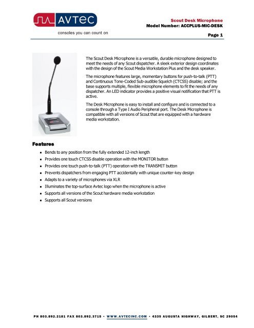 Scout Desk Microphone Cut Sheet - Avtec Inc.
