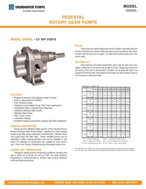 pedestal rotary gear pumps model - Oberdorfer Pumps