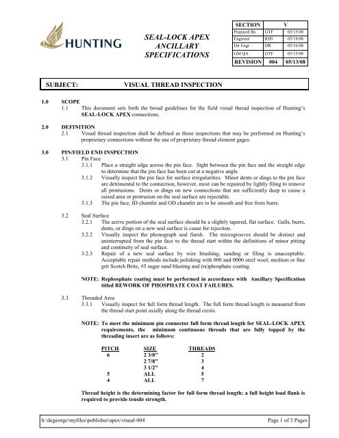 Visual Thread Inspection (48 kb) PDF - Hunting Energy Services