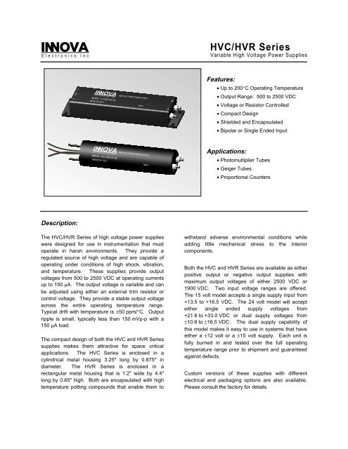 HVC/HVR PDF Datasheet - Innova Electronics