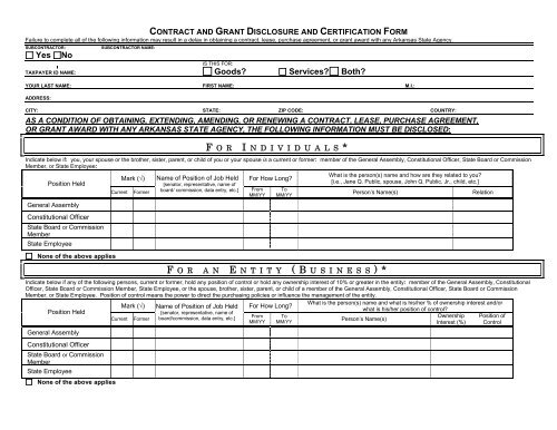 Contract and Grant Disclosure and Certification Form