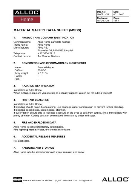 Material Safety Datasheet