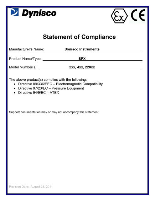 CE Approval for SPX Series - Dynisco Instruments