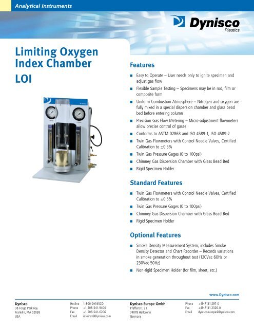 Limiting Oxygen Index Chamber LOI - Dynisco Instruments