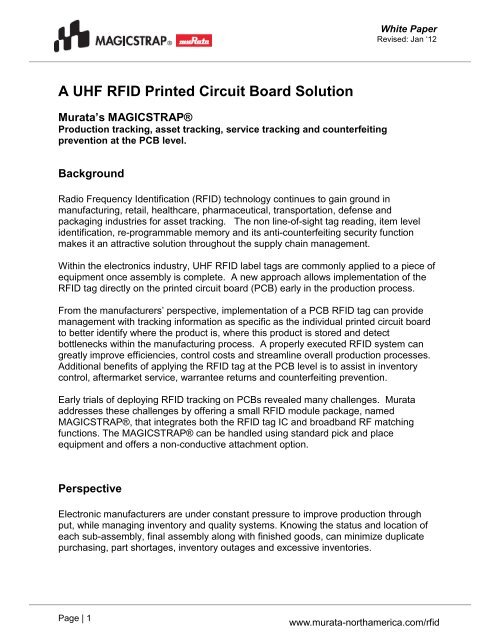 A UHF RFID Printed Circuit Board Solution - Murata Americas
