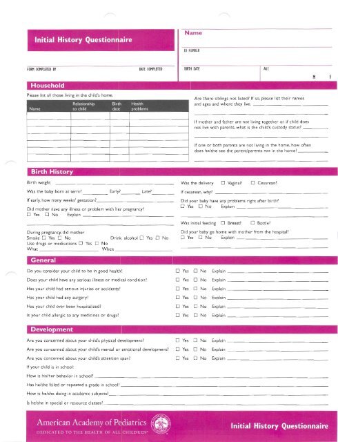Initial History Questionnaire - Nova Medical Group