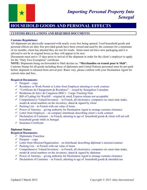 Importing Personal Property Into Senegal - Atlas International