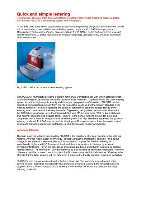 Quick and simple lettering - Murrplastik Systemtechnik