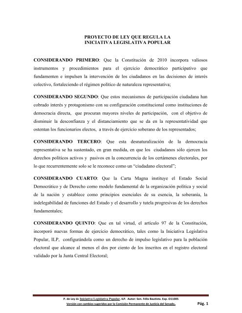 Proyecto De Ley Que Regula La Iniciativa Legislativa