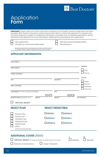 Application Form - ASA International Insurance