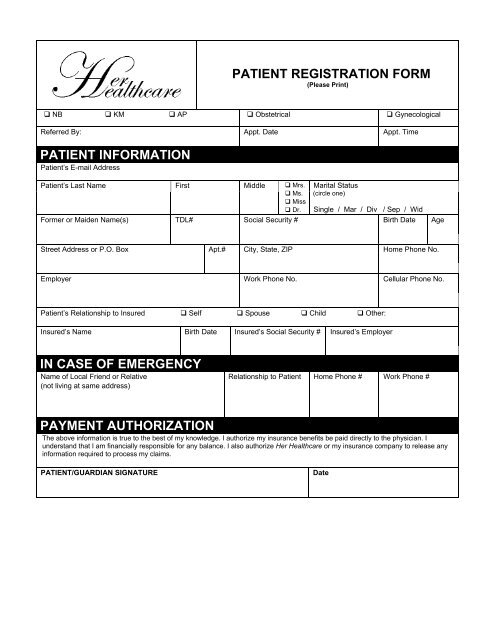 Patient Registration Form - Her Healthcare