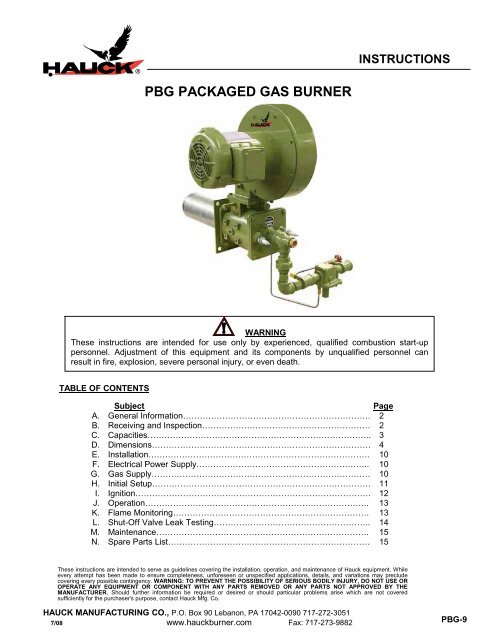 PBG PACKAGED GAS BURNER