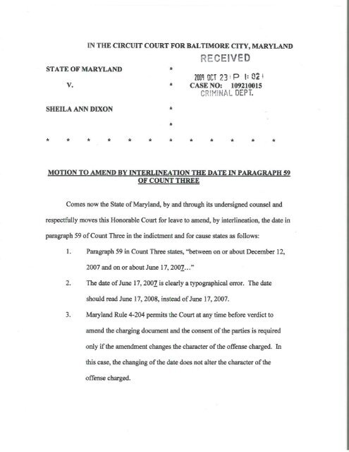 State's Motion to Amend by Interlineation the Date in Paragraph 59 ...