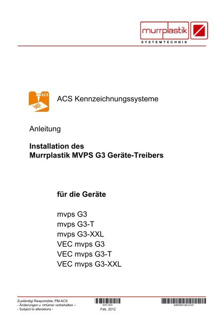 Installation des Treibers - Murrplastik Systemtechnik