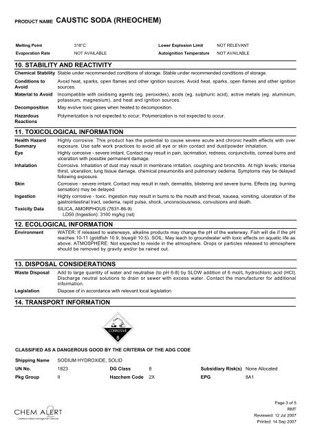 PRODUCT NAME CAUSTIC SODA