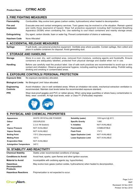 Product Name CITRIC ACID