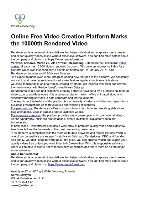 Online Free Video Creation Platform Marks the 10000th Rendered Video