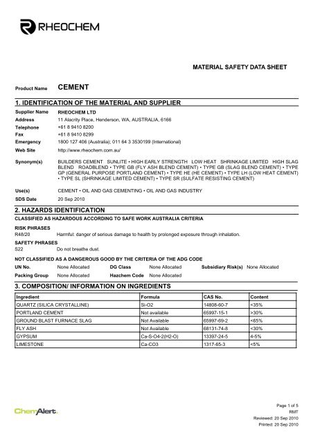 MSDS - Cement (Rheochem) - Santos