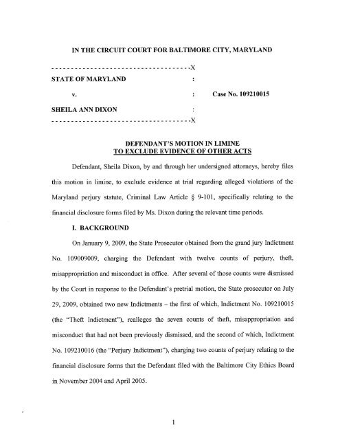 Motion in Limine to Exclude Evidence of Other Acts - Dixon