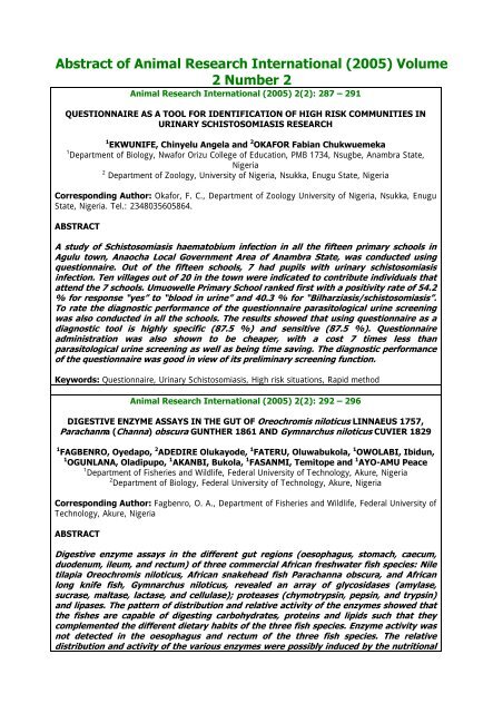 Abstract of Animal Research International (2005 ... - Zoo-unn.org