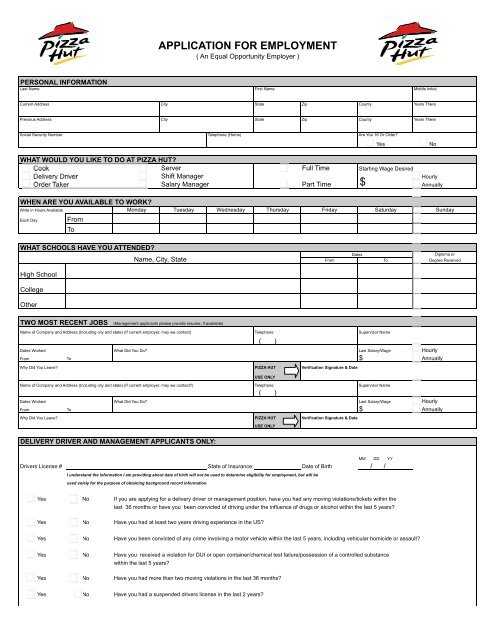 2007 Pizza Hut Application (2) - Wisconsin Hospitality Group