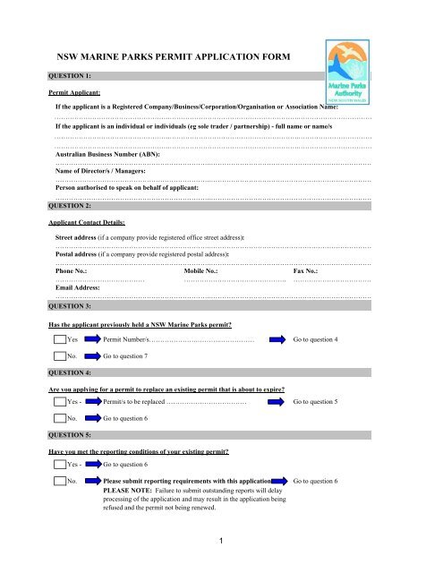 NSW Marine Parks Permit Application Form 011206(2)