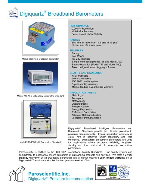 Digiquartz Broadband Barometers - Paroscientific, Inc.