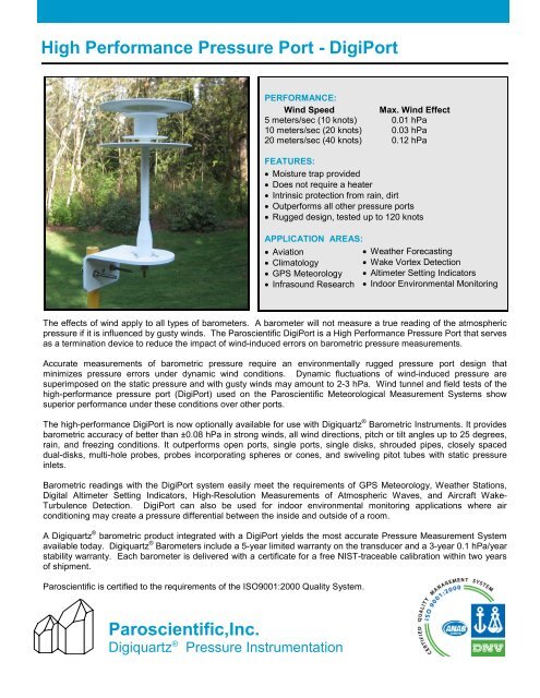 High Performance Pressure Port - DigiPort Paroscientific,Inc.