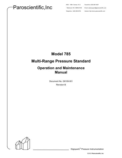 Model 785 Multi-Range Pressure Standard. Ops - Paroscientific, Inc.