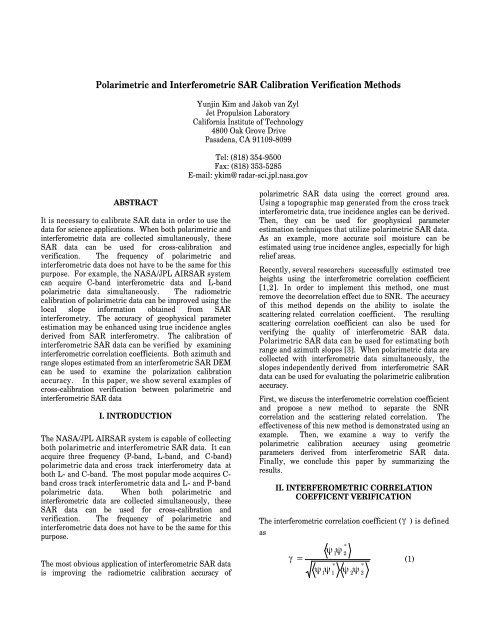 Polarimetric and Interferometric SAR Calibration ... - AirSAR - NASA