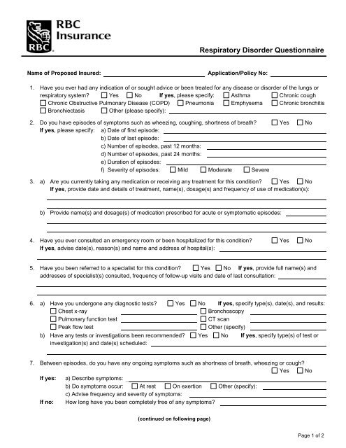 Respiratory Disorder Questionnaire - RBC Insurance