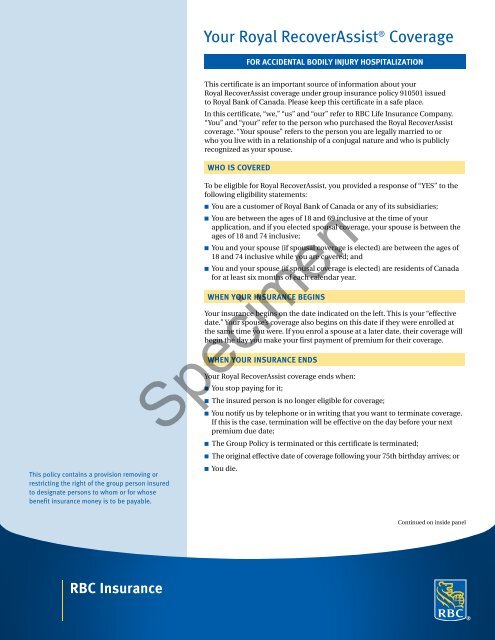 Royal RecoverAssist Basic Coverage sample ... - RBC Insurance