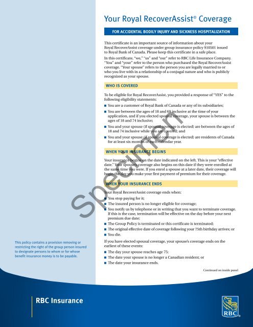 Royal RecoverAssist Enhanced Coverage sample ... - RBC Insurance