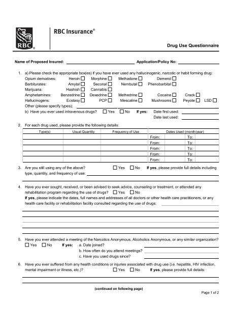 Drug Use Questionnaire - RBC Insurance