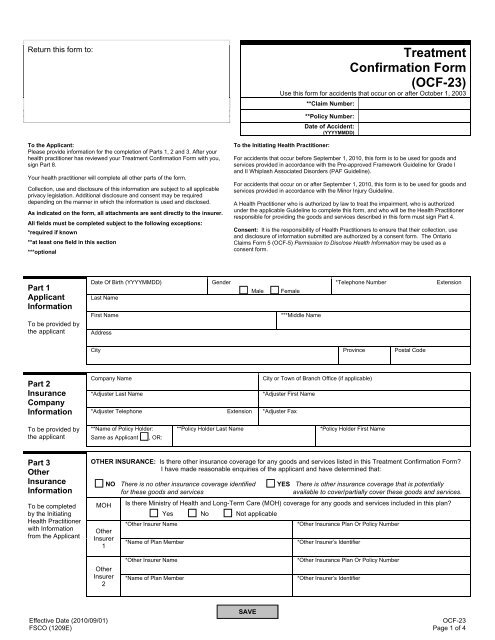 Treatment Confirmation Form OCF-23 - Thomson Rogers
