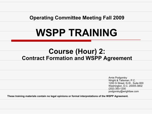 Contract Formation and WSPP Agreement