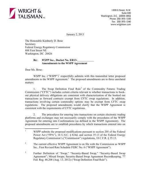 Proposed Amendments to WSPP Agreement