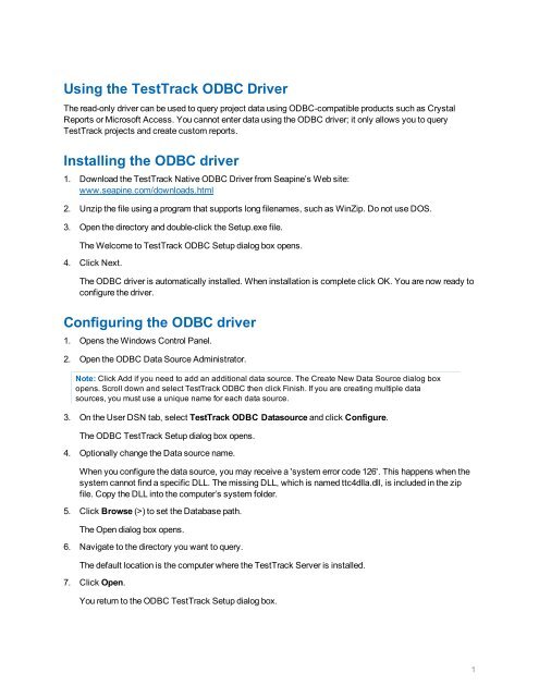 Using the TestTrack ODBC Driver