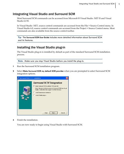 Integrating Visual Studio and Surround SCM Installing the Visual ...