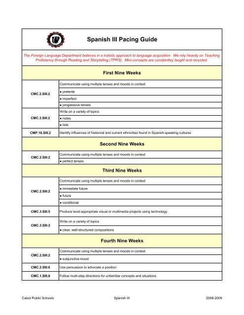 Spanish III Pacing Guide - Cabot Public Schools
